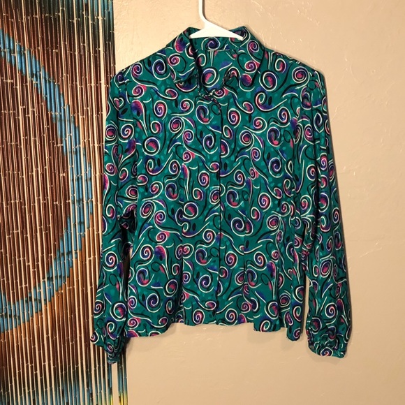 Vintage | Tops | Vintage 8s Button Up Blouse Multi Colored | Poshmark